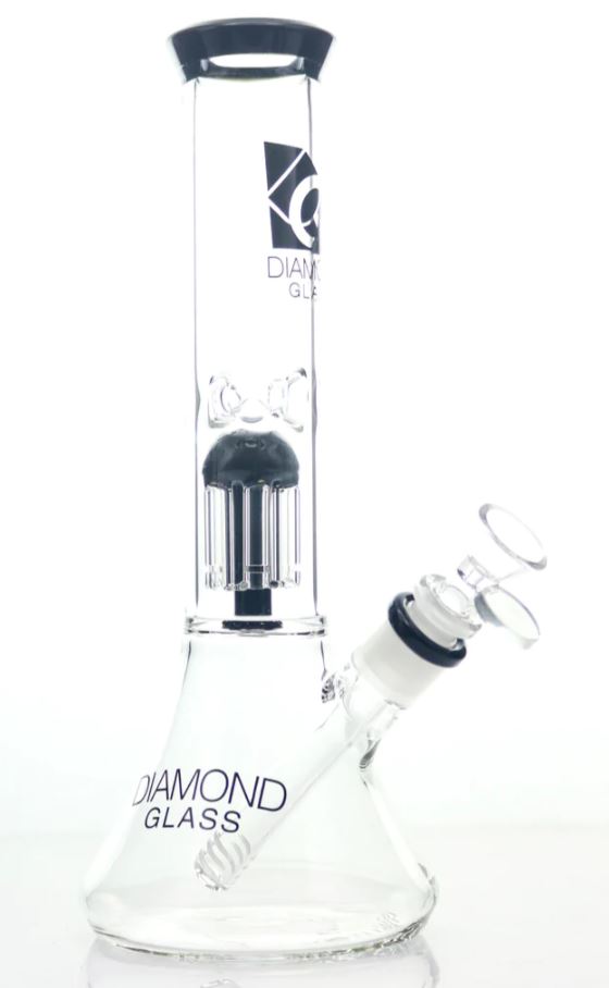 Diamond Glass - 11" Clear Mansion Percolated Water Pipe - Black – Glass ...