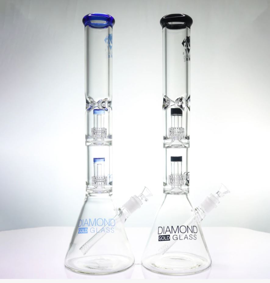 Diamond Glass - 18" Thick Clear Glass Dual Perc Water Pipe – Glass City ...