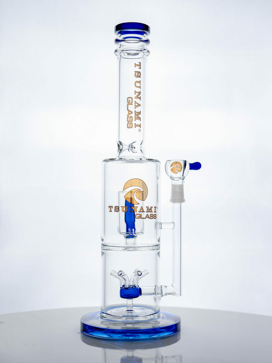 Tsunami 14″ Sprinkler Cube Perc Water Pipe - Blue – Glass City Pipes