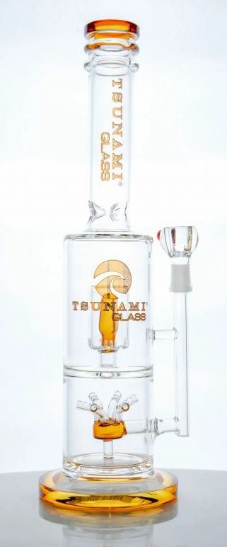 Tsunami 14″ Sprinkler Cube Perc Water Pipe - Amber – Glass City Pipes